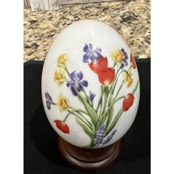 Avon | Art | Vintage Avon Decorative Porcelain Egg Wood Stand Springs ...